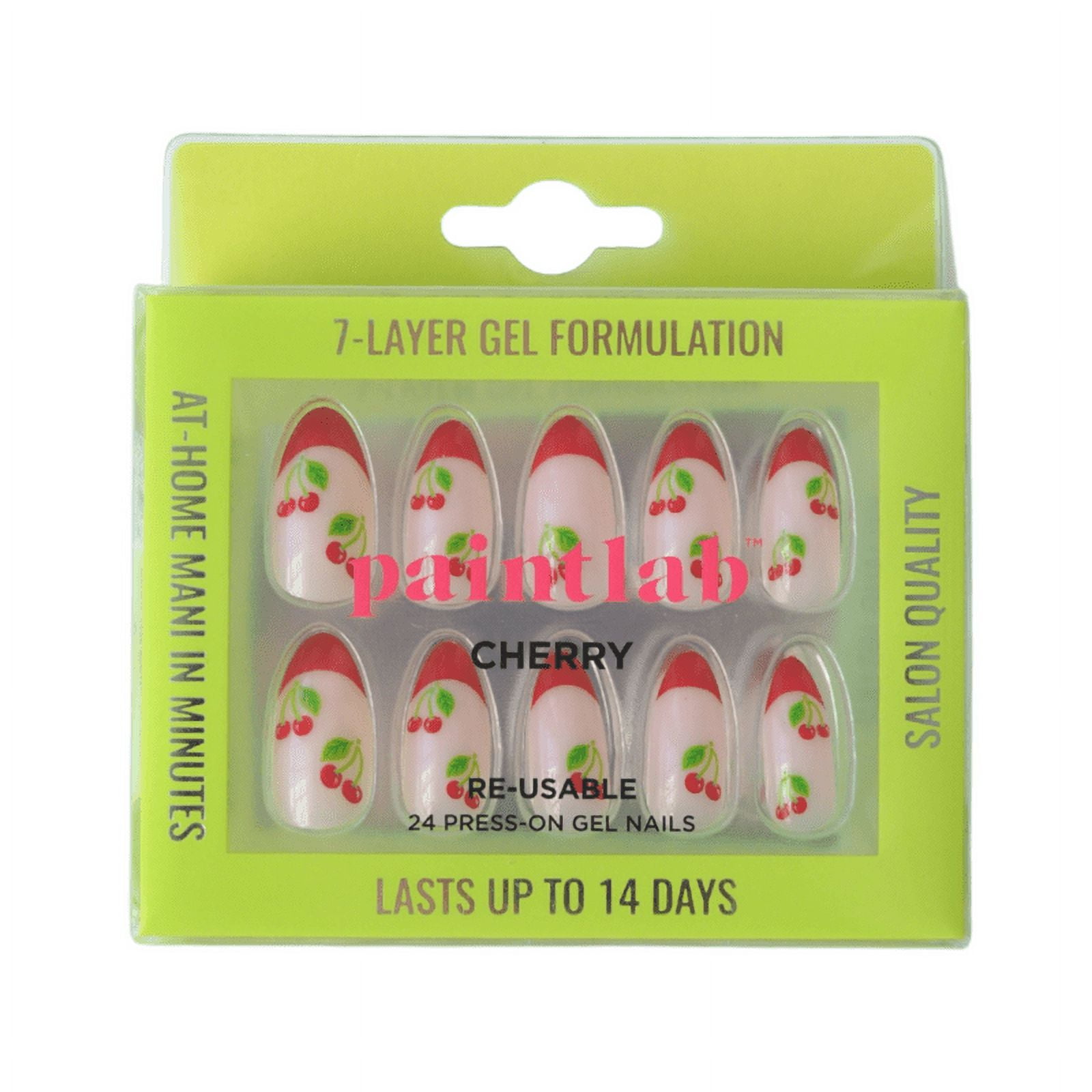 PaintLab Reusable Gel Press on Nails Kit, Almond Shape, Cherry Bomb, 30 ...