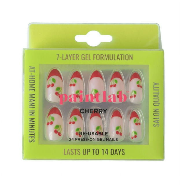 PaintLab Reusable Gel Press on Nails Kit, Almond Shape, Cherry Bomb, 30 ...