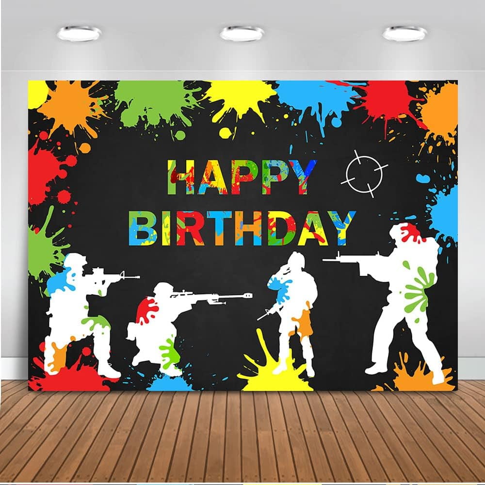 Paintball Backdrop Happy Birthday Party Paintball Theme Decoration ...