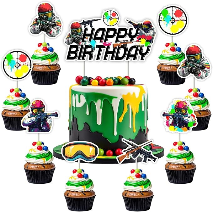 Paintball Birthday Party Decorations, 25PCS Happy Birthday Cake Topper ...