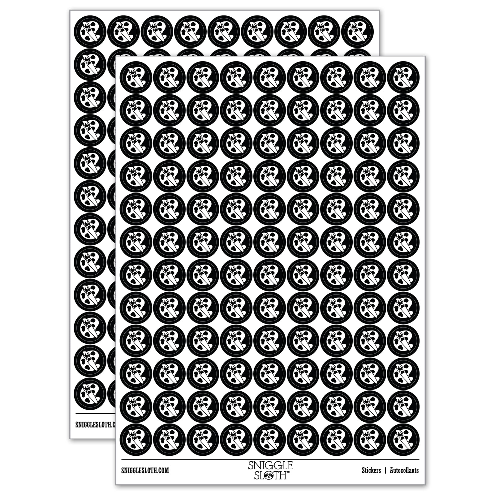 Paintbrush Artist Paint Palette Art 200+ Round Stickers - Black - Matte ...