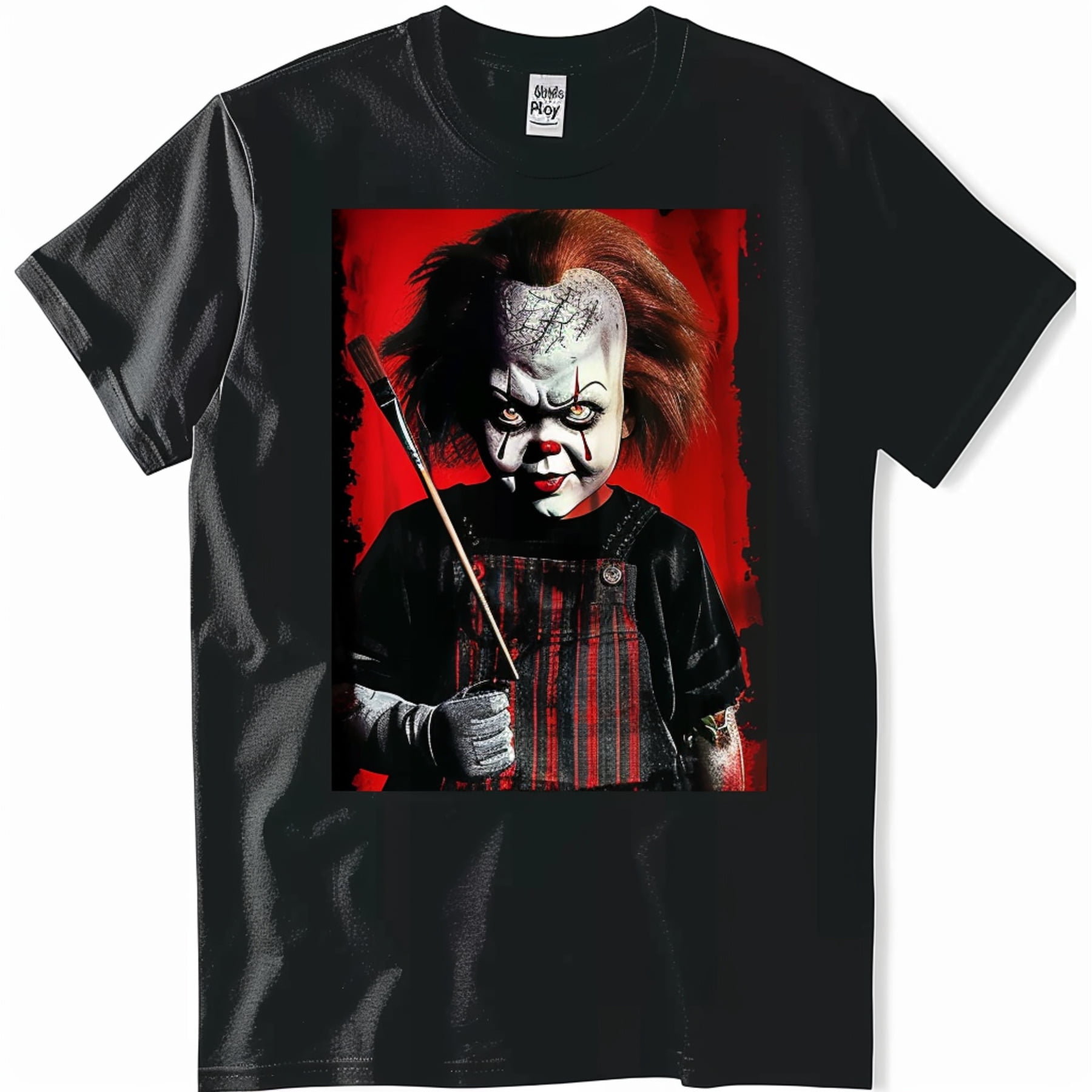 Paintbrush Horror Movie Black T Shirt Hyper Realistic Design with Full ...