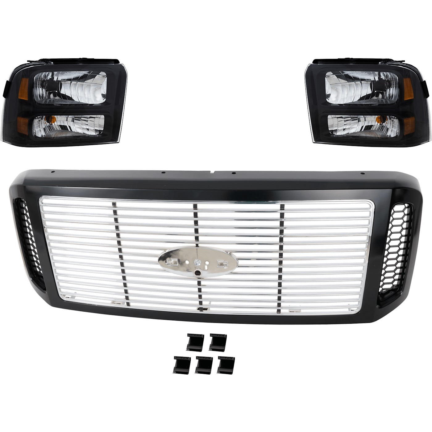 Painted Black & Chrome Insert Grille Kit for 2005-2007 for Ford F250 ...