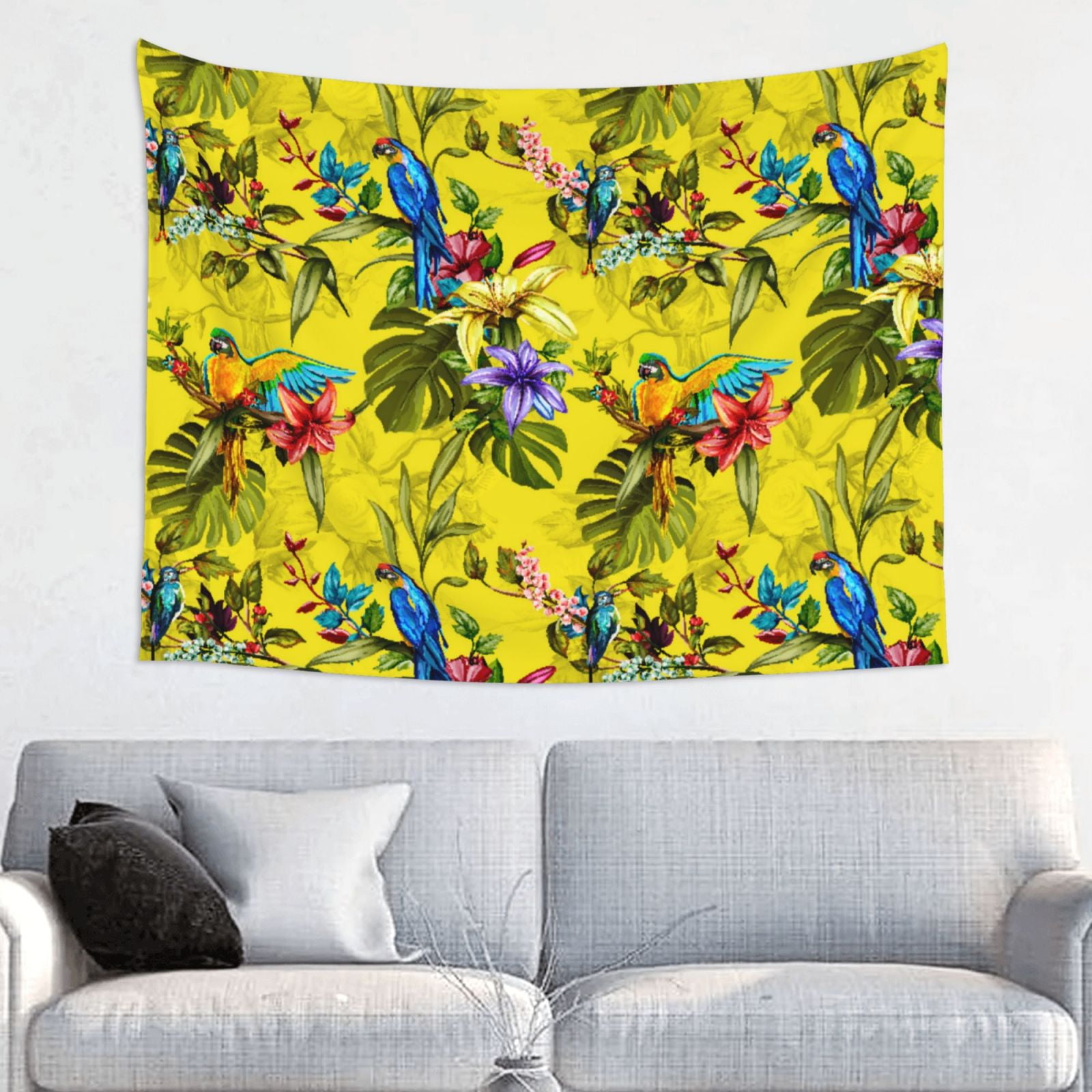 Painted Colorful Cute Parrot Flower Tapestry Home Decor Tapestry Wall ...