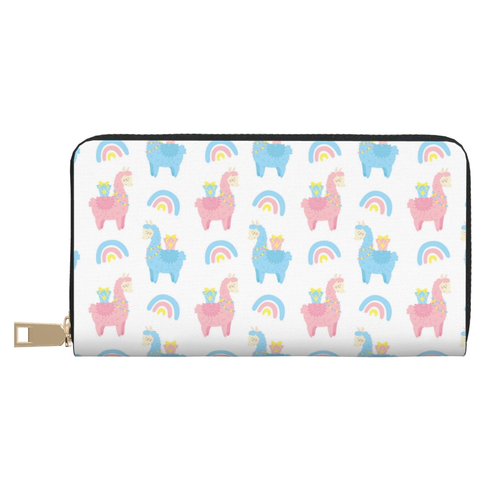 Painted Cute Alpaca Rainbow Gift Wallet Women, Leather Bifold Multi ...