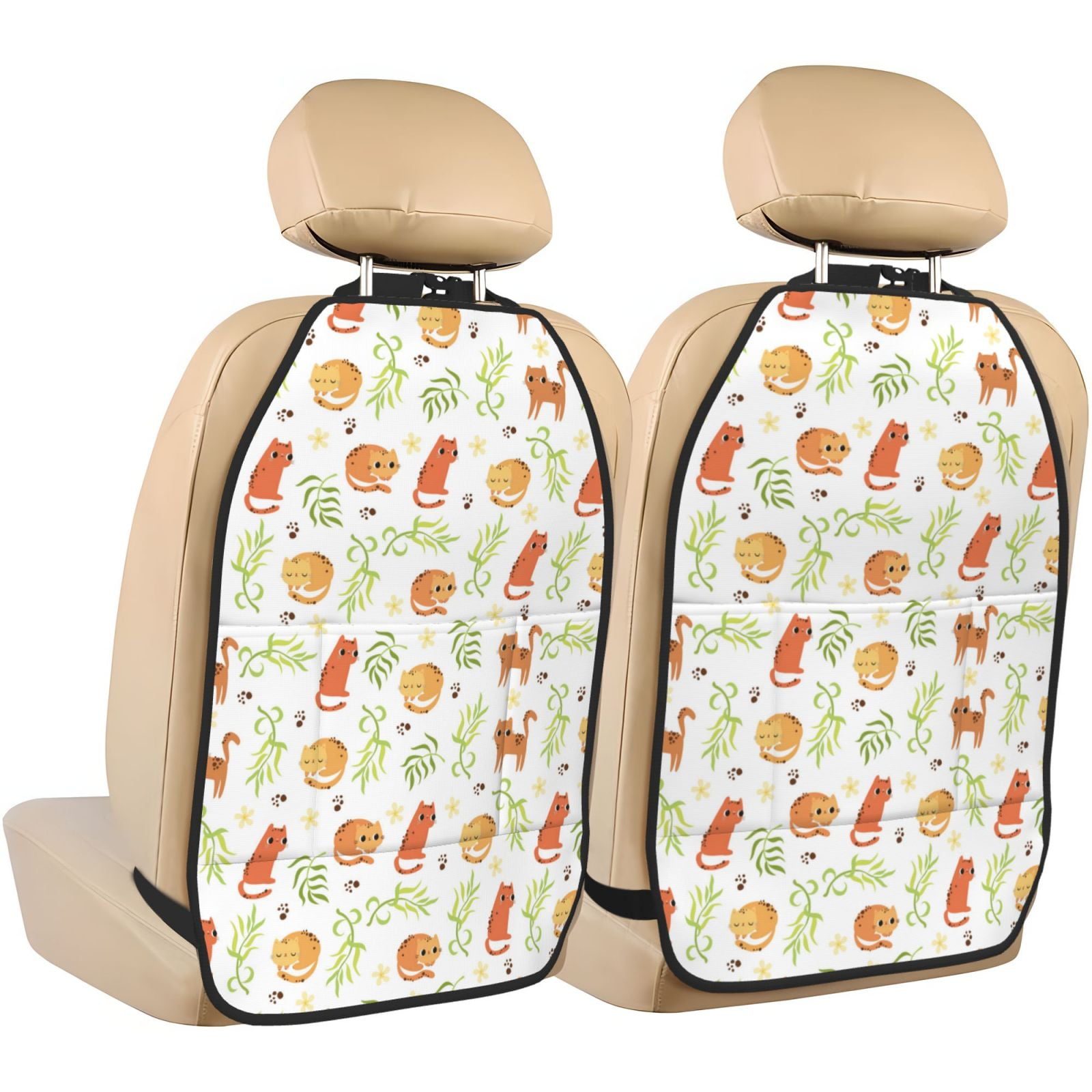 Painted Cute Cartoon Cat Backseat Car Organizer, 2 Pack Kick Mats Back ...