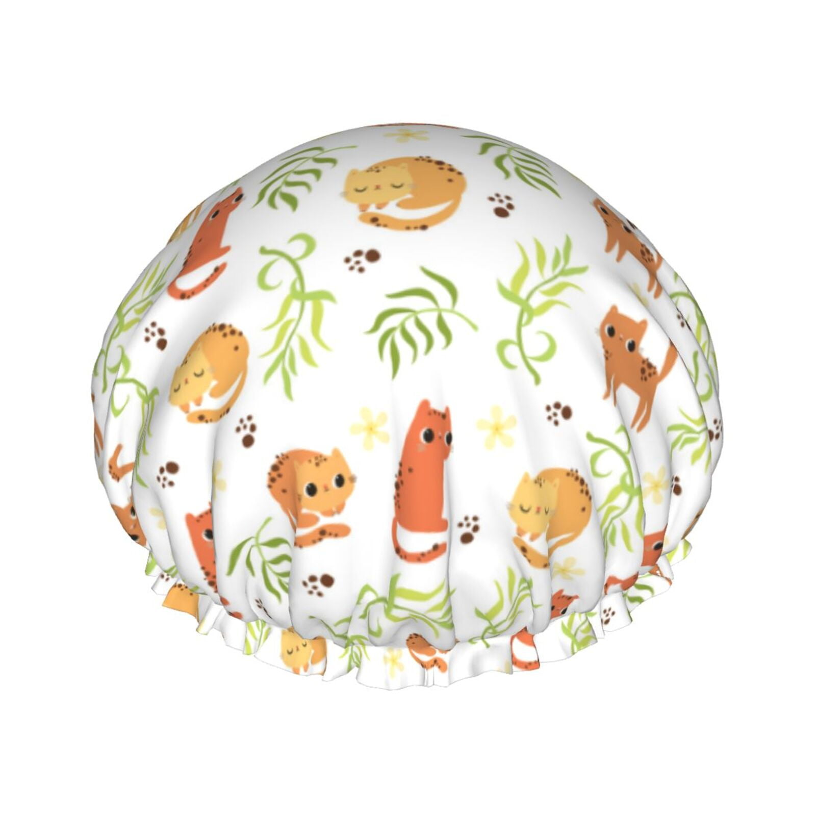 Painted Cute Cartoon Cat Shower Cap, Reusable Bath Hair Hat for all ...