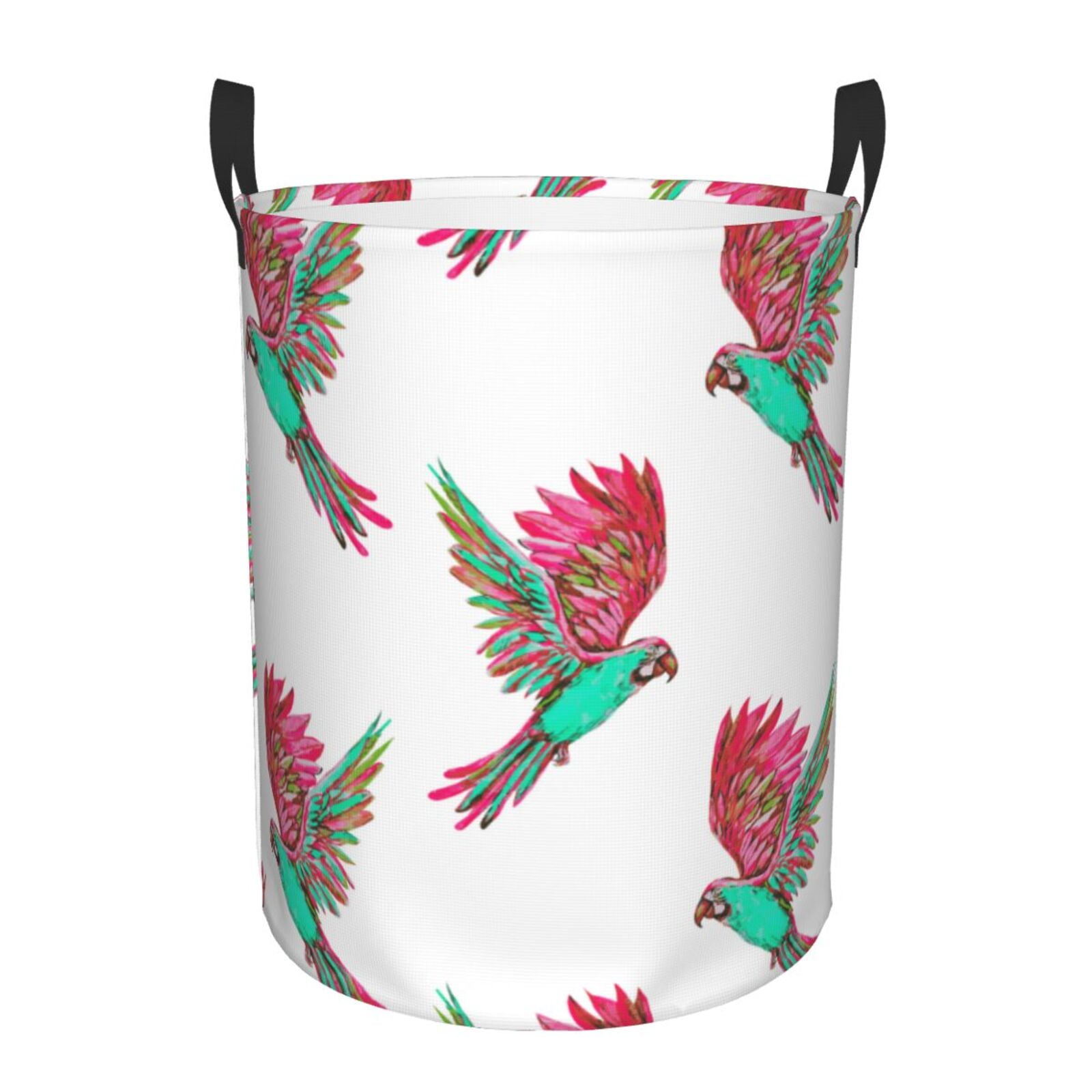 Painted Flying Parrot Pink Laundry Basket with Handles - Freestanding ...