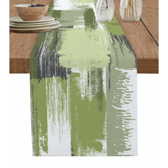 Painted Oil Painting Sage Green Table Runners For Dining Room ...
