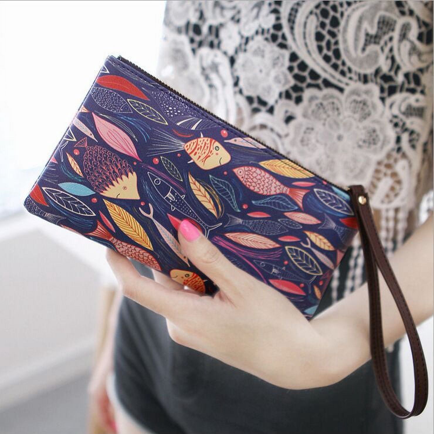 Painted PVC Zip Pouch Coin and Key Pouch with Strap Cash Bag Small ...