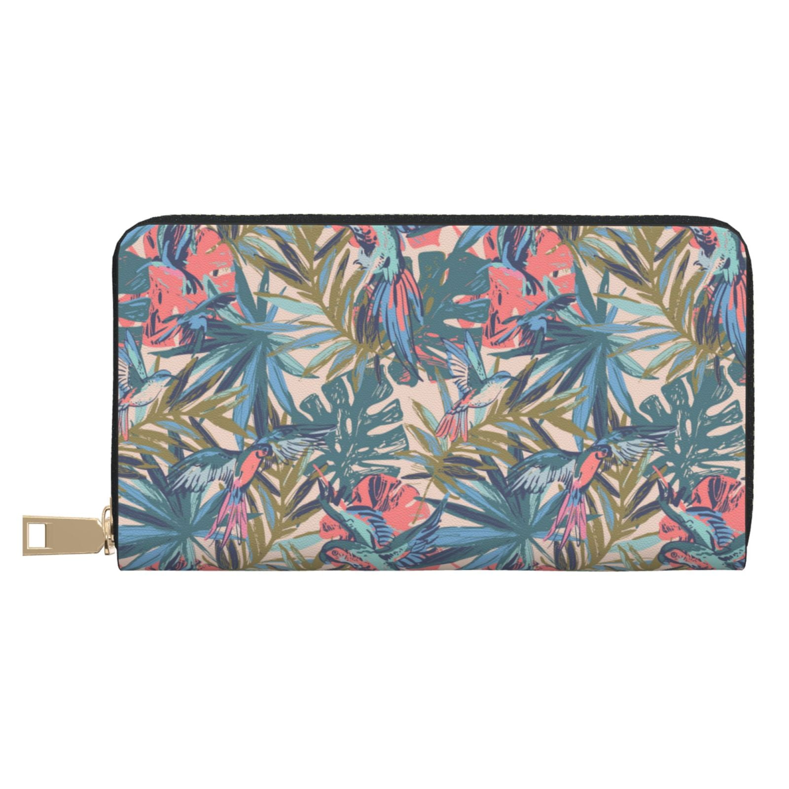 Painted Palm Leaf Parrot Wallet Women, Leather Bifold Multi Card Wallet ...