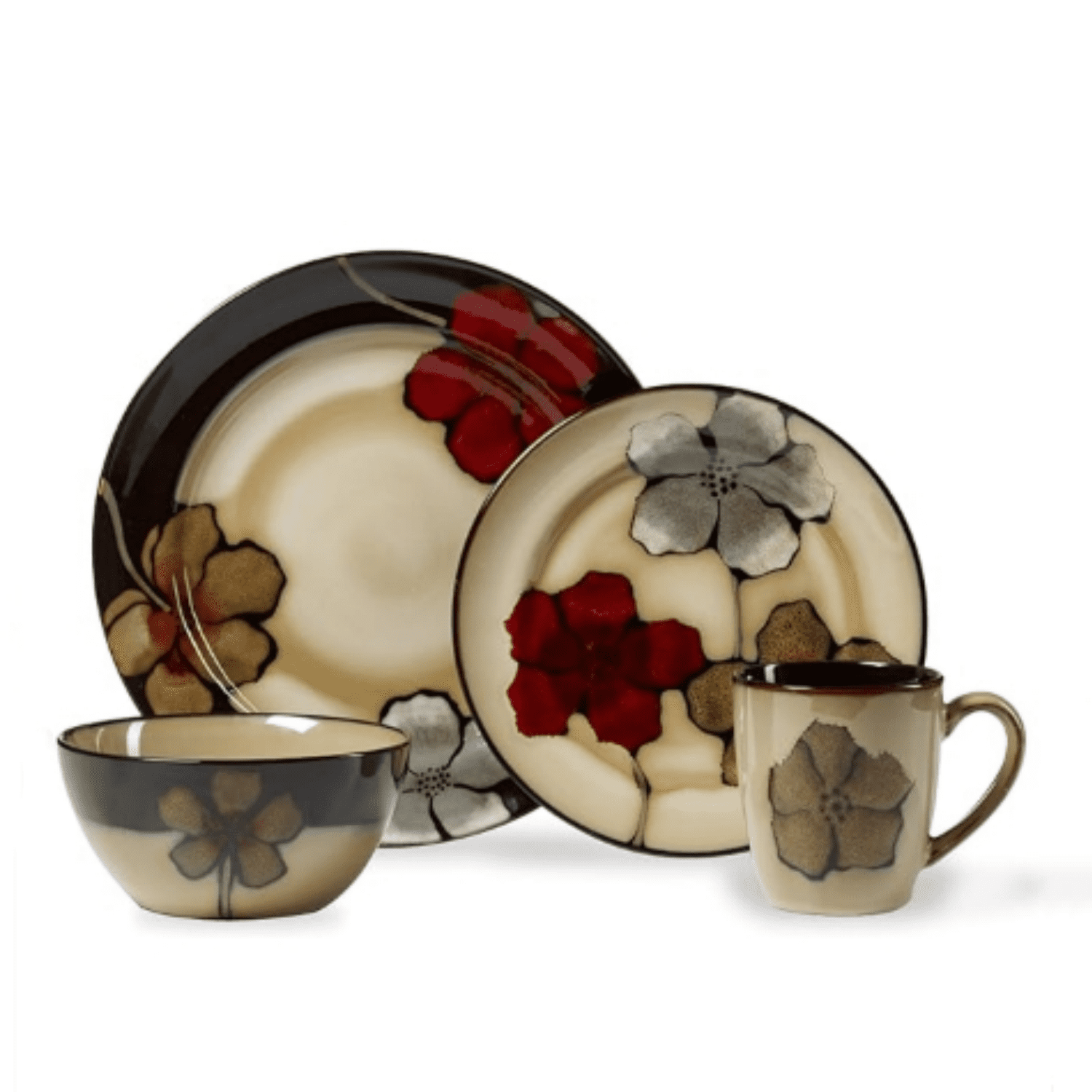 Painted Poppies 16-Piece Stoneware Dinnerware Set, Service for 4 ...