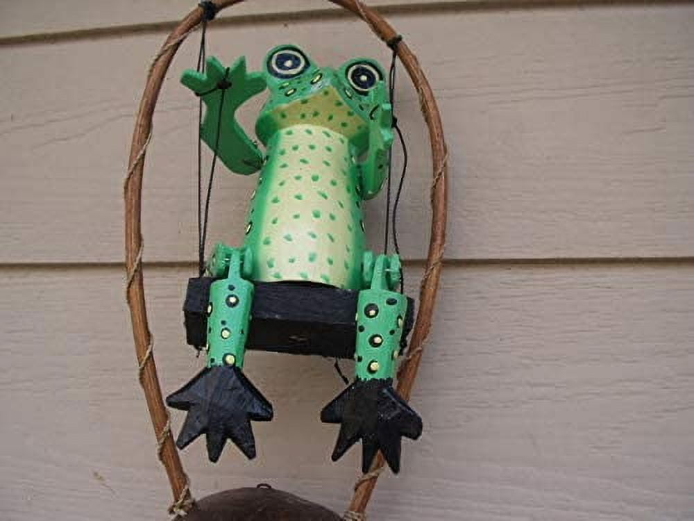 Painted Spotted Green Frog on Swing Bamboo Wind Chimes - Walmart.com