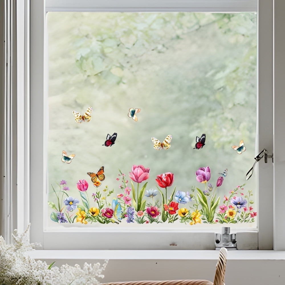 Elegant Tulip & Butterfly Window Stickers - Self-Adhesive Home Decor ...