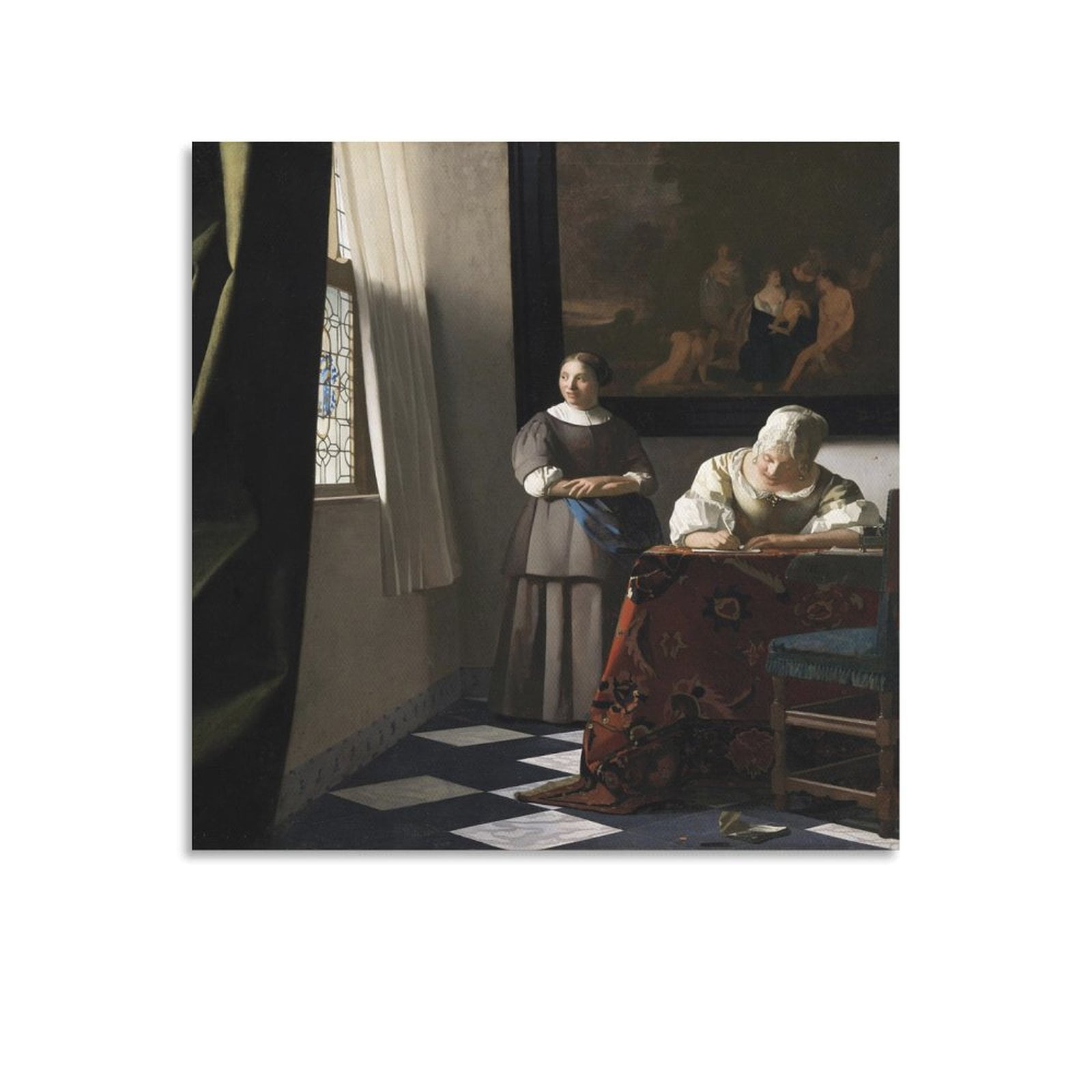 Painter Johannes Vermeer Painting Lady Writing A Letter with Her Maid ...