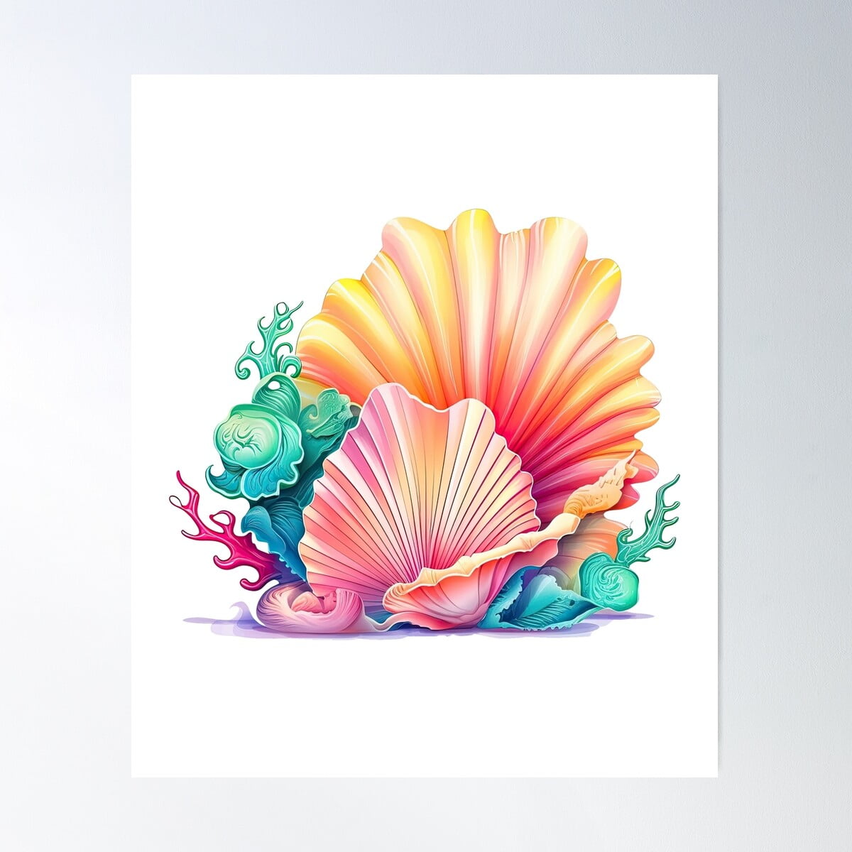 Painterly Ocean Seashells Poster Wall Art, Modern Wall Decor For Living ...