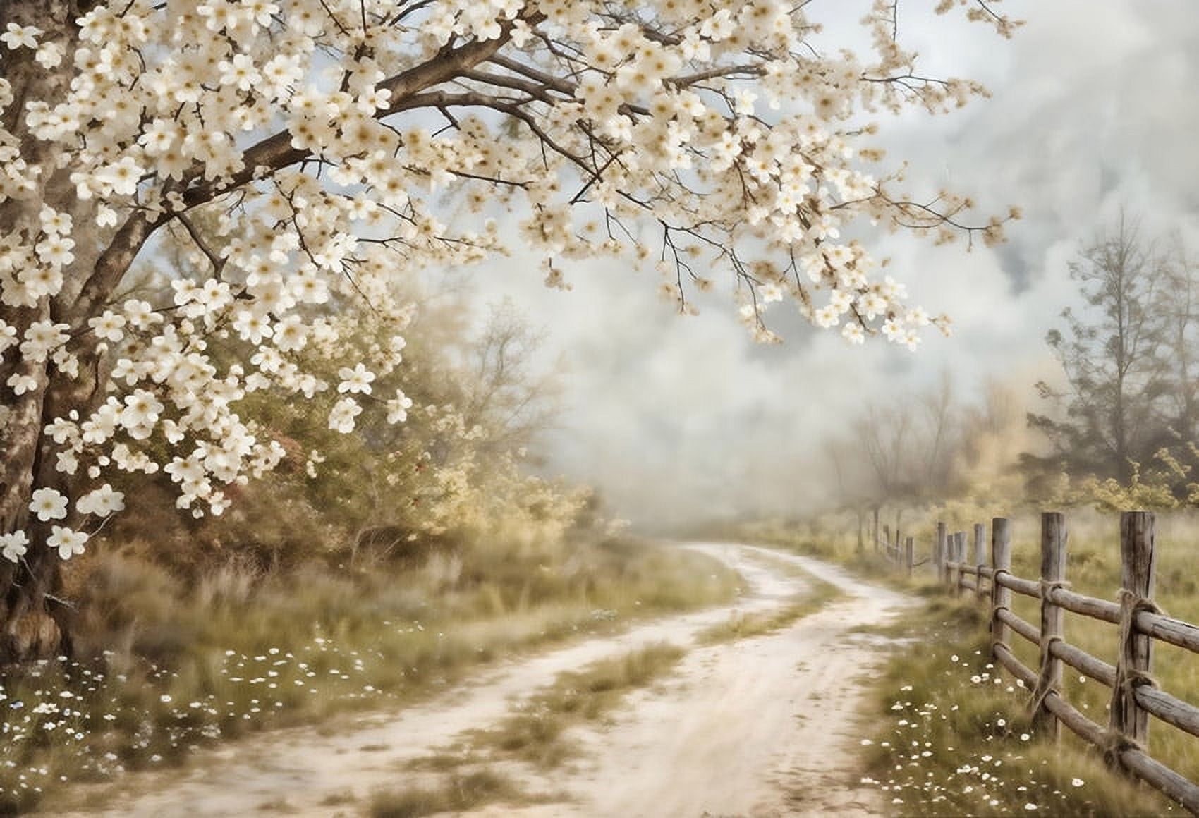 Painterly Spring Country Path Landscape Kids Birthday Party Portrait r ...