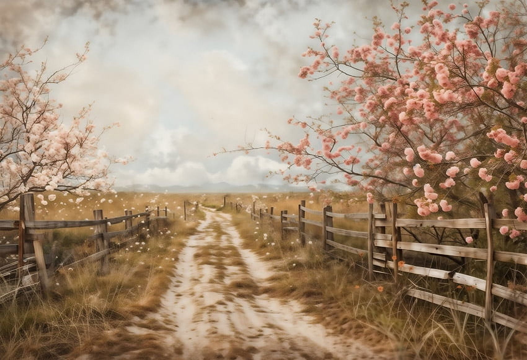 Painterly Spring Country Path Landscape Kids Birthday Party Portrait r ...