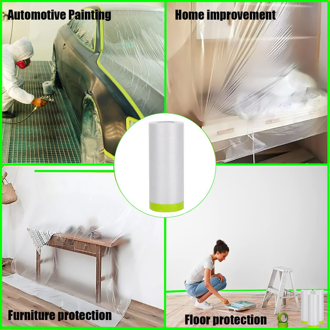 Painters Plastic with Tape, Tape and Drape, 10 Rolls Automotive ...