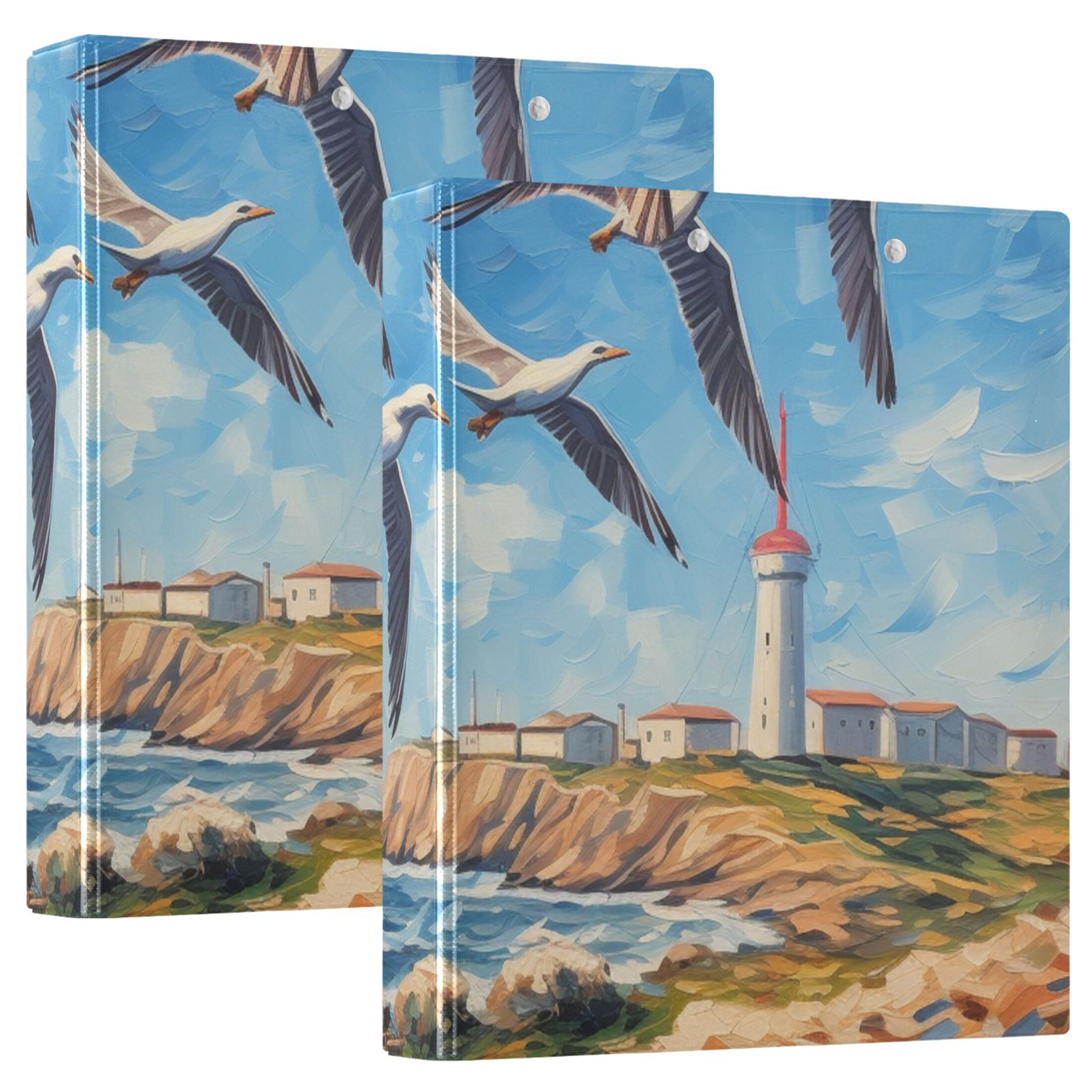 Painting Birds Sea Towers 3 Ring Binders 1.5 inch Hardcover File ...