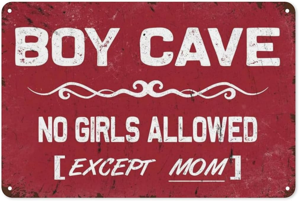 Painting Boy Cave Metal Sign No Girls Allowed Except Mom Sign Metal Tin ...