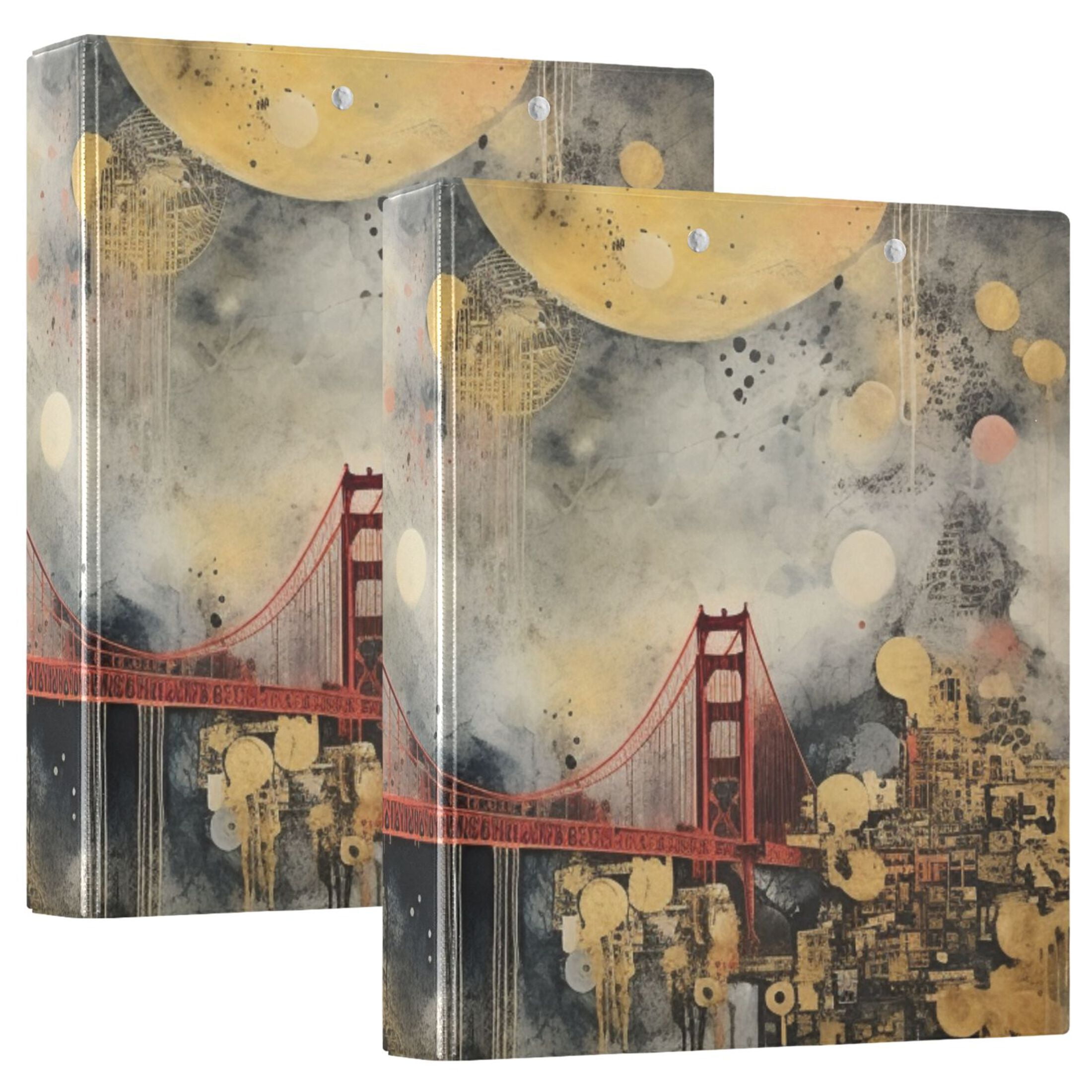 Painting Bridge and Moon 3 Ring Binders 1.5 inch Hardcover File Folders ...