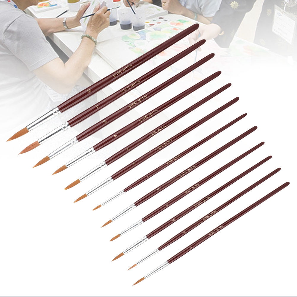 Painting Brush, Drawing Brush,12Pcs Wine Red Nylon Hair Drawing Brush ...