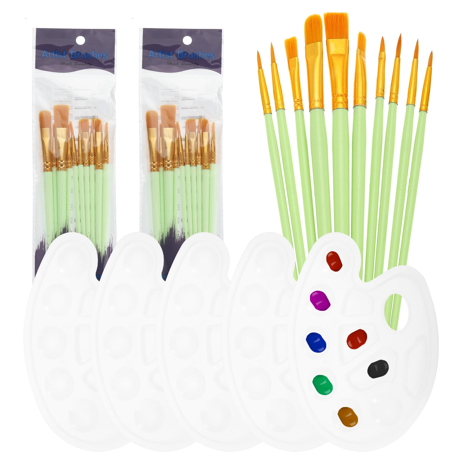 Painting Brush Palette Set with 20pcs Nylon Hair Paint Brushes and 5pcs ...