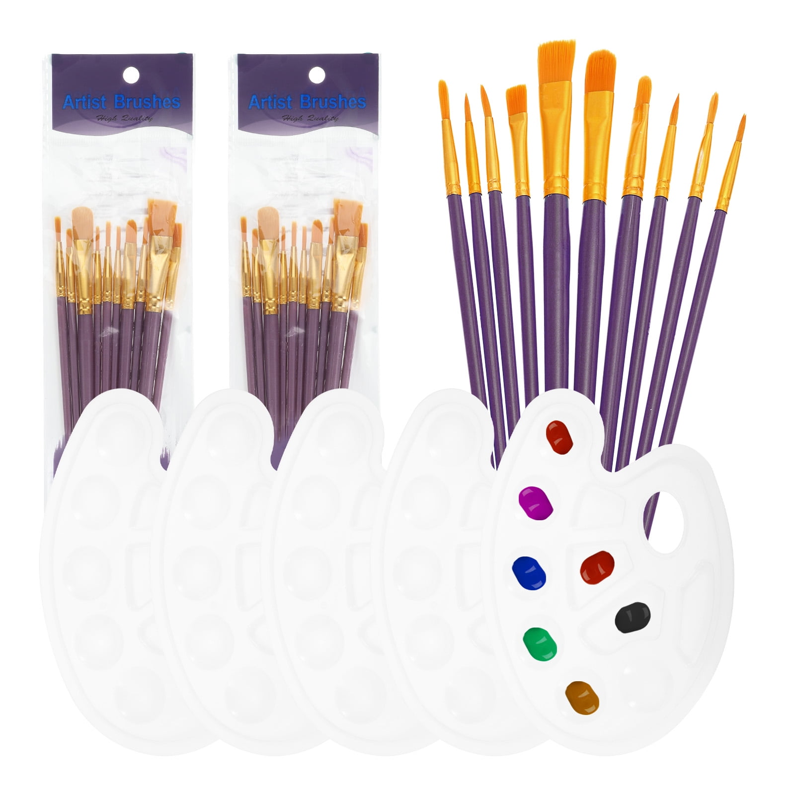 Painting Brush Palette Set with 20pcs Nylon Hair Paint Brushes and 5pcs ...