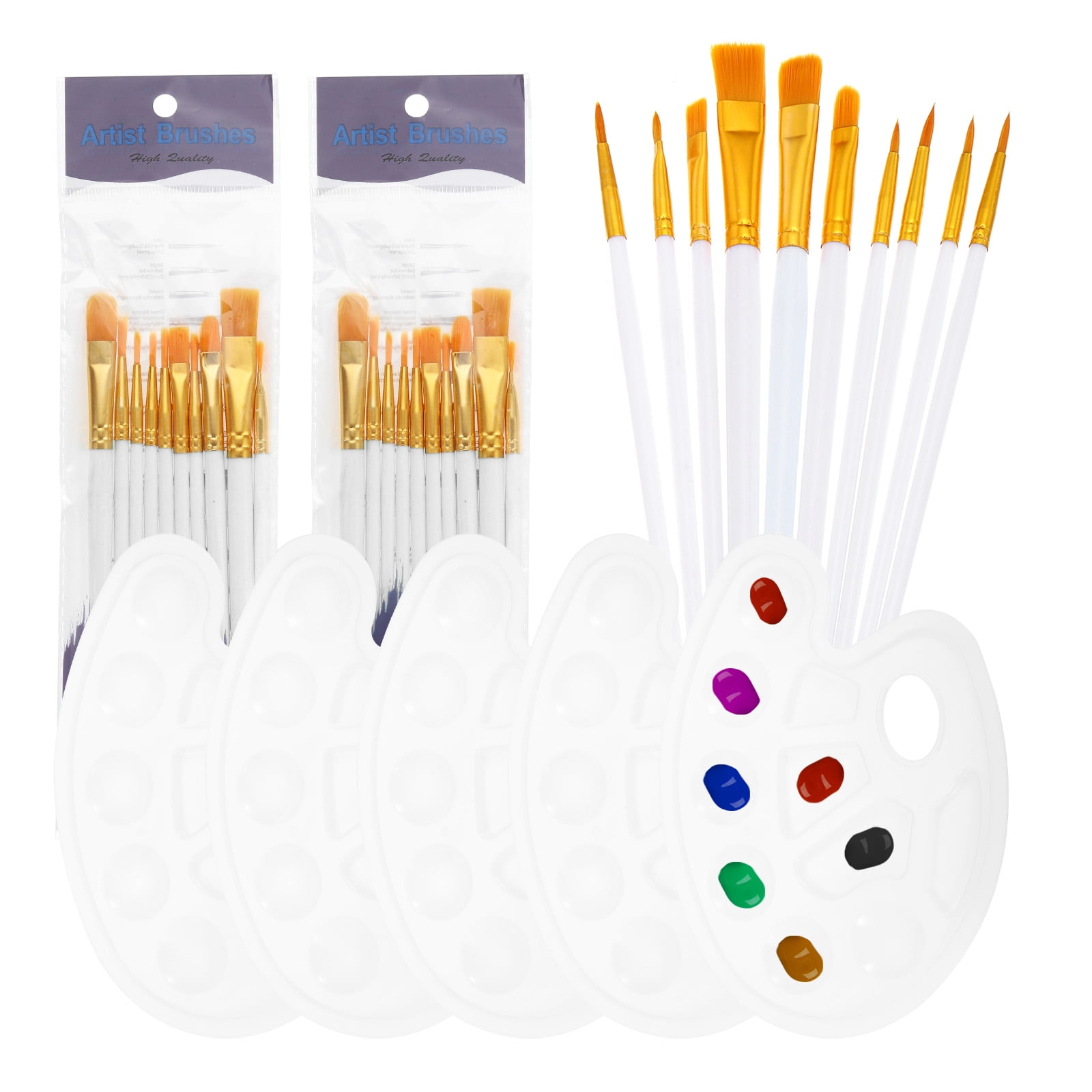 Painting Brush Palette Set with 20pcs Nylon Hair Paint Brushes and 5pcs ...