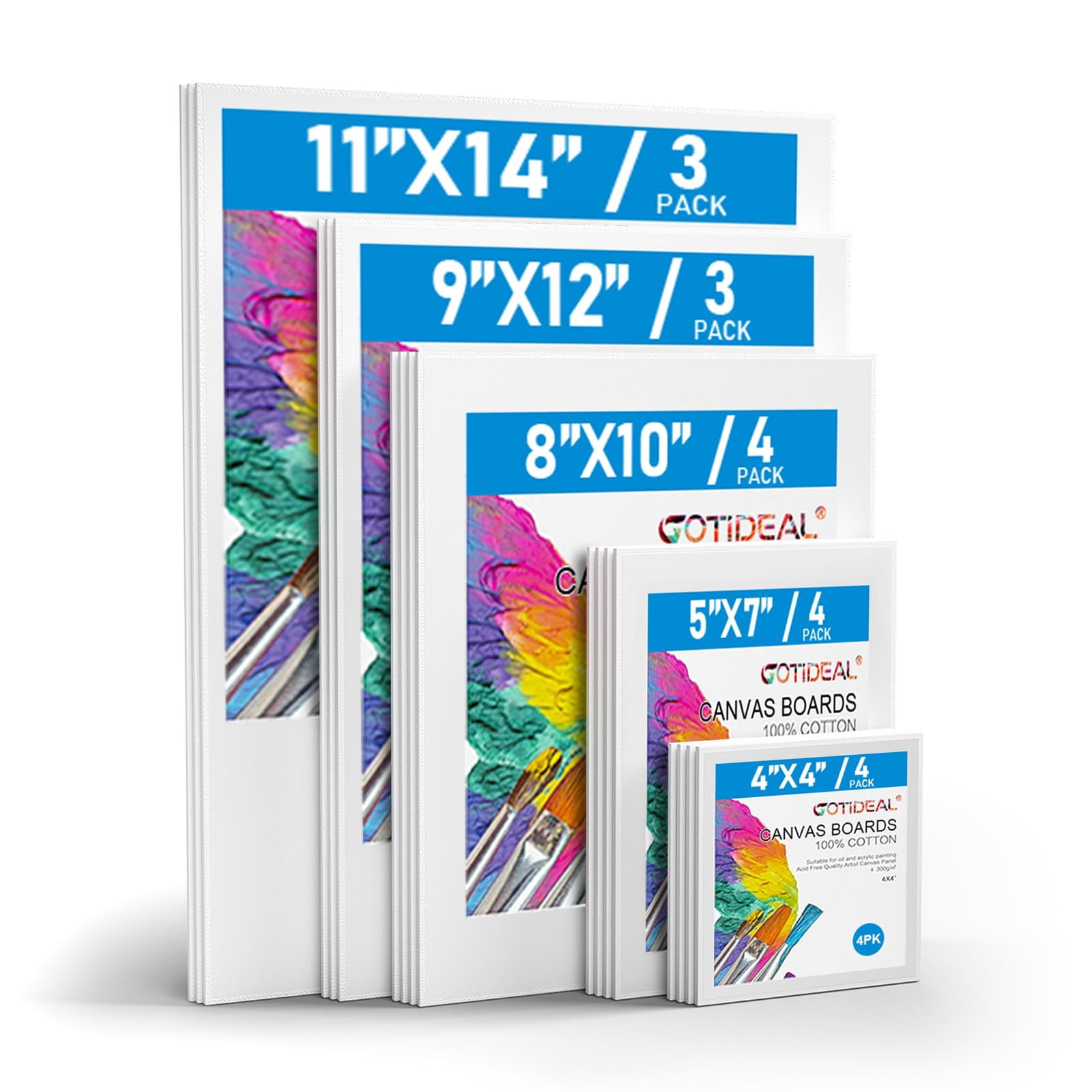 Painting Canvas 18 Pack Assorted Sizes 4x4 5x7 8x10 9x12 11x14, Primed ...