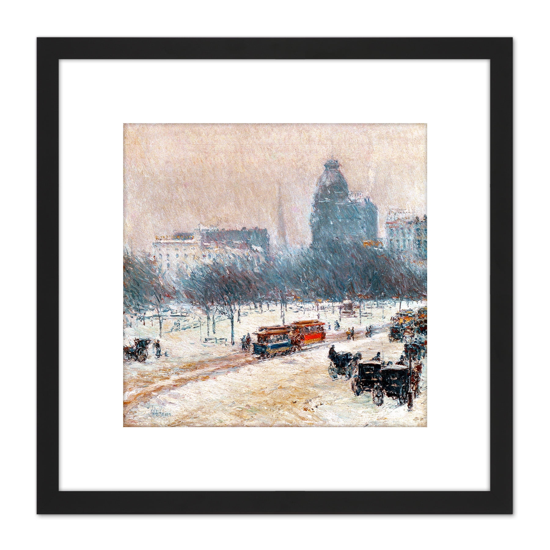Painting Cityscape Hassam Winter Union Square Replica 8X8 Inch Square Wooden Framed Wall Art ...