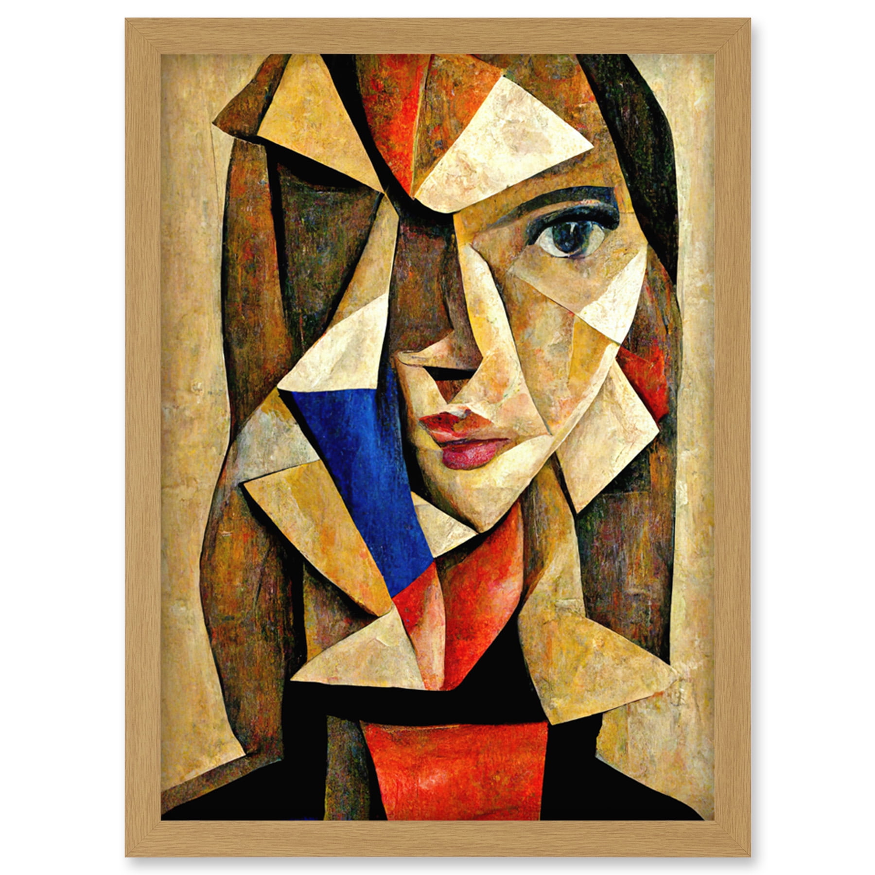 Painting Cubism Style Portrait Of Young Woman Beige And Brown Artwork ...
