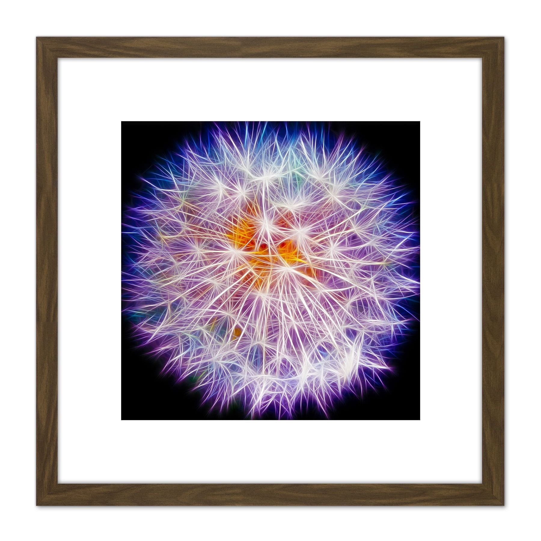 Painting Digital Neon Dandelion Head 8X8 Inch Square Wooden Framed Wall ...