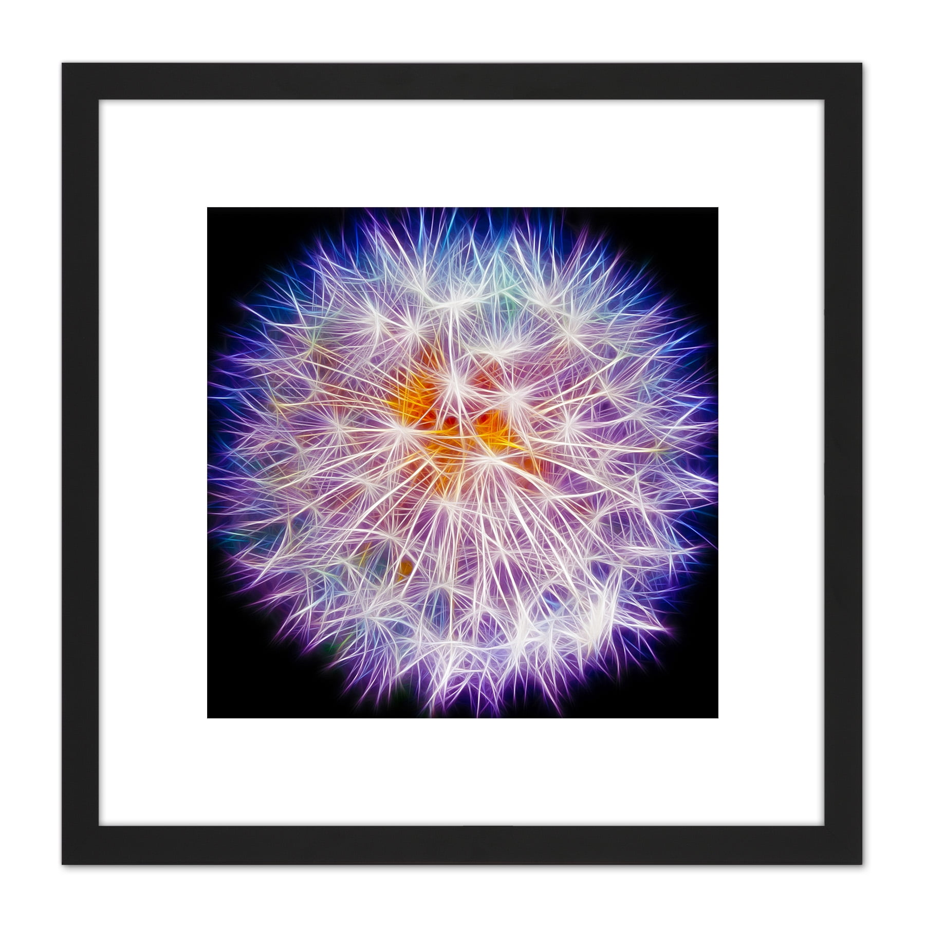 Painting Digital Neon Dandelion Head 8X8 Inch Square Wooden Framed Wall ...