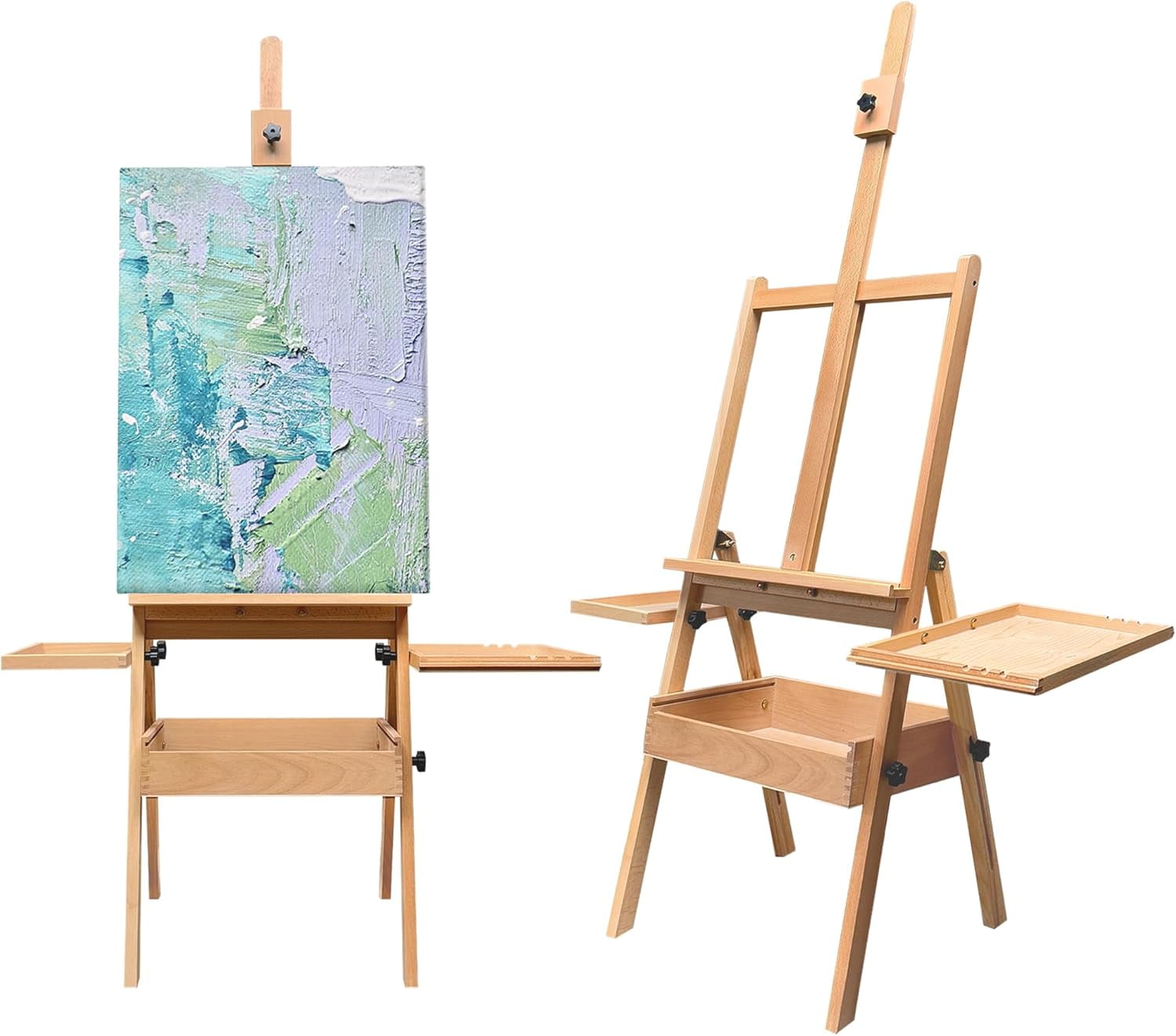 Painting Easel, Solid Wooden Easel with Storage Drawer and 2 Palettes ...