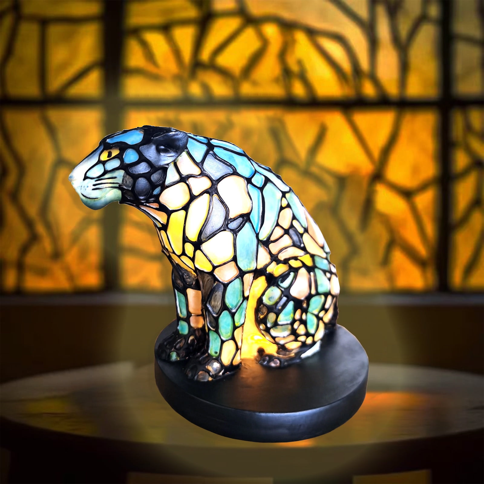 Painting Glass Leopard Table Lamp Vintage Desk Lamps Decorative 3D ...