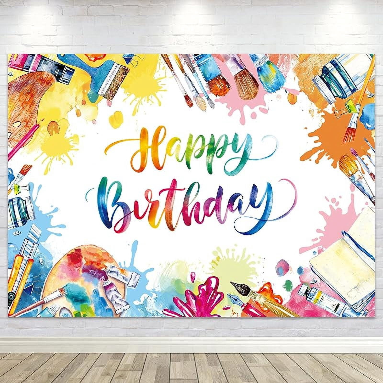 Painting Happy Birthday Backdrop for Kids Colorful Art Paint Graffiti ...