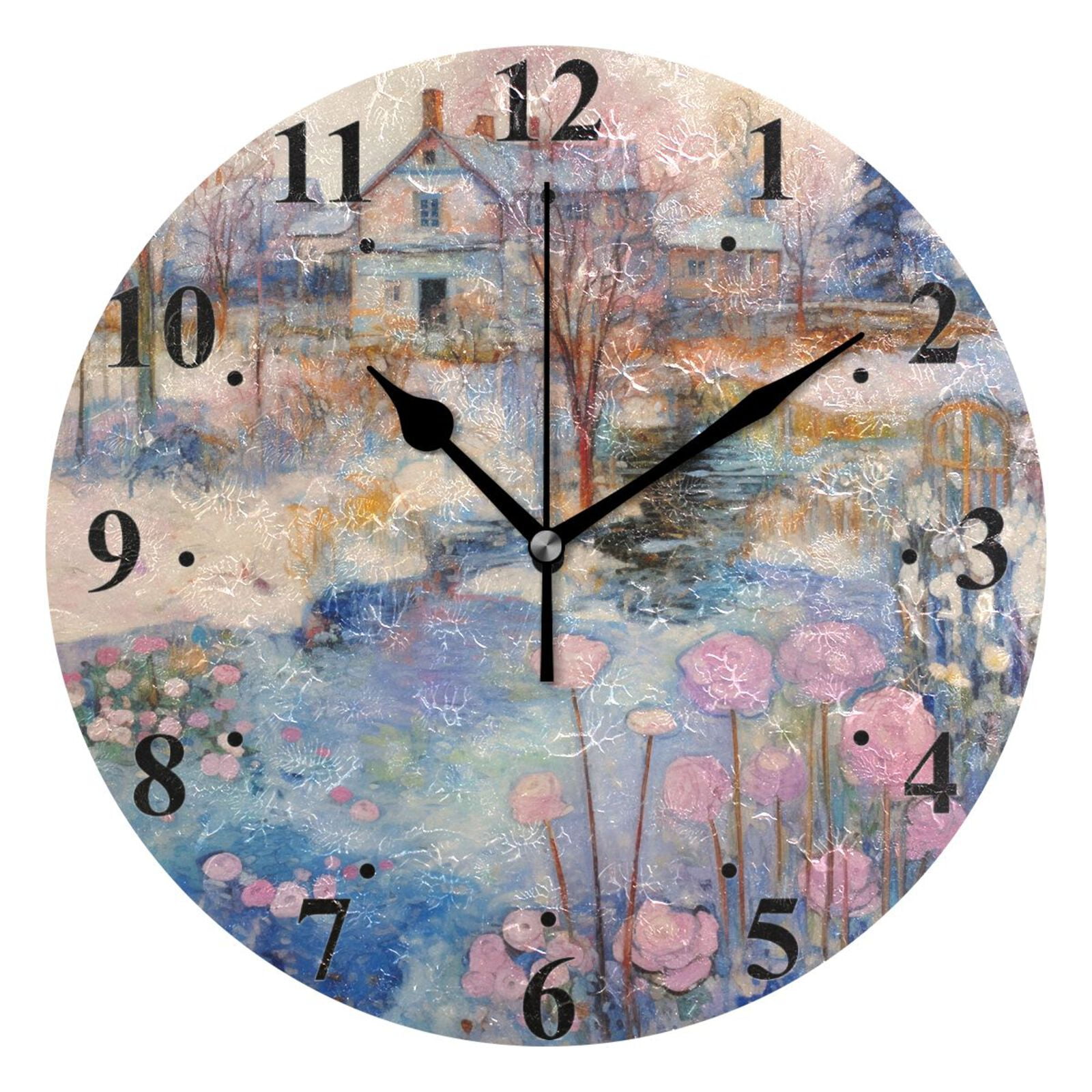 Painting Lake Houses Black 10 inch Wall Clocks Non Ticking Easy to Read ...
