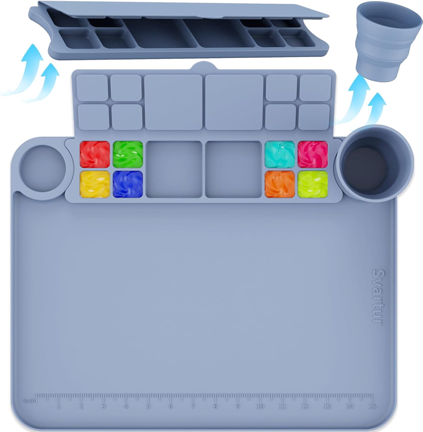 Painting Mat with Cup and Palette, 17"X13", Thick Silicone Art Mat for ...