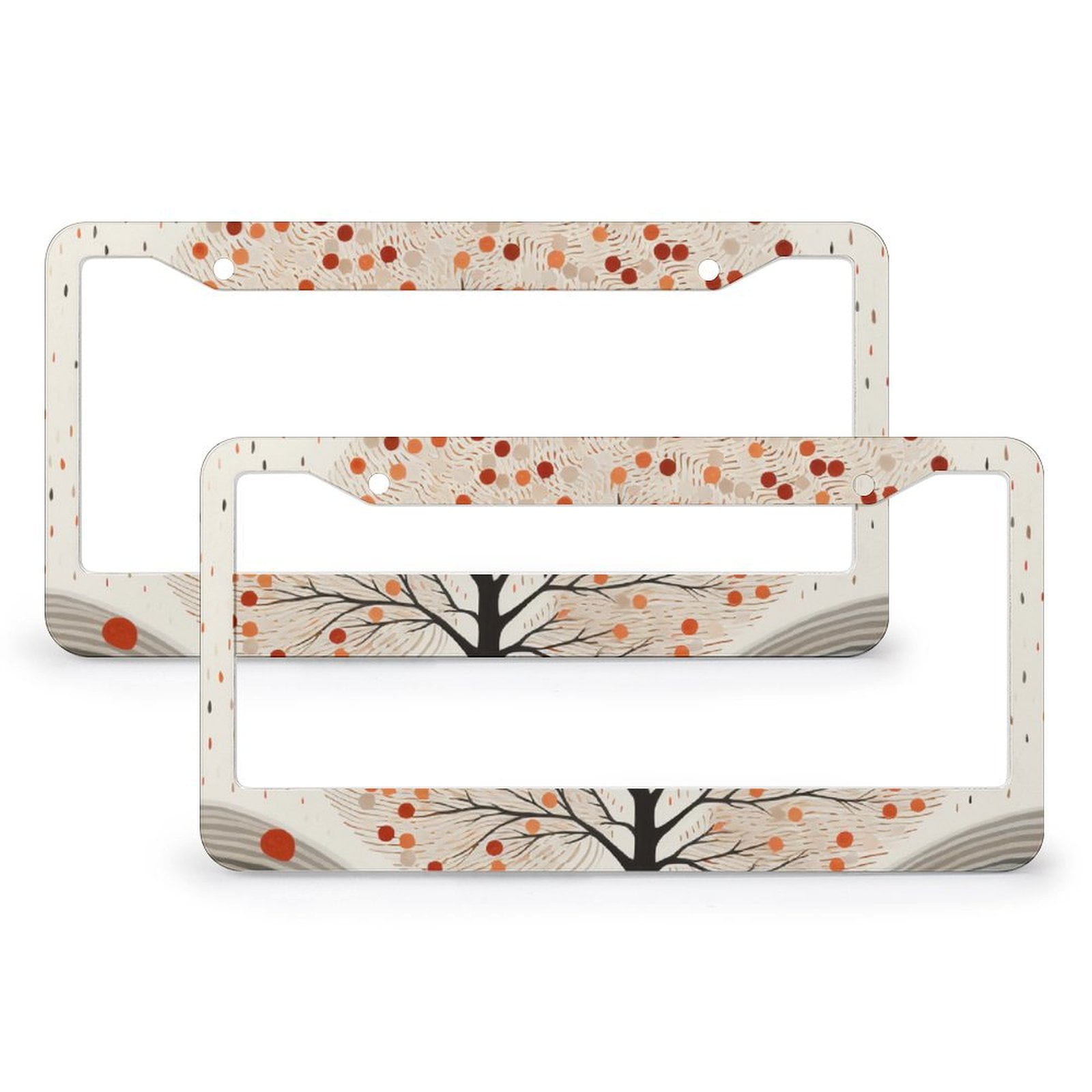 Painting Of An Autumn Tree With Orange And Red Leaf License Plate Cover ...
