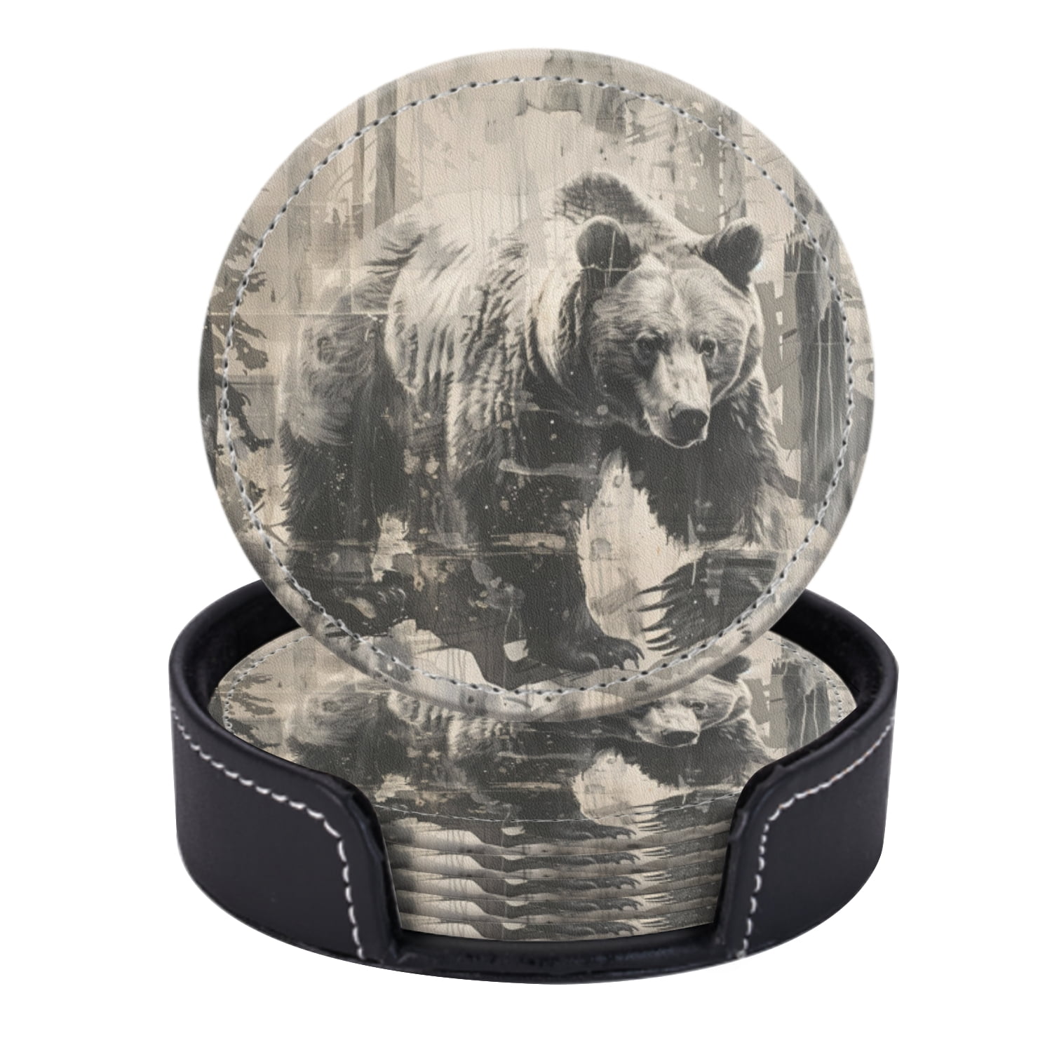 PU Leather Coasters for Drinks Bar Beer,Set of 6 with Holder,Round ...