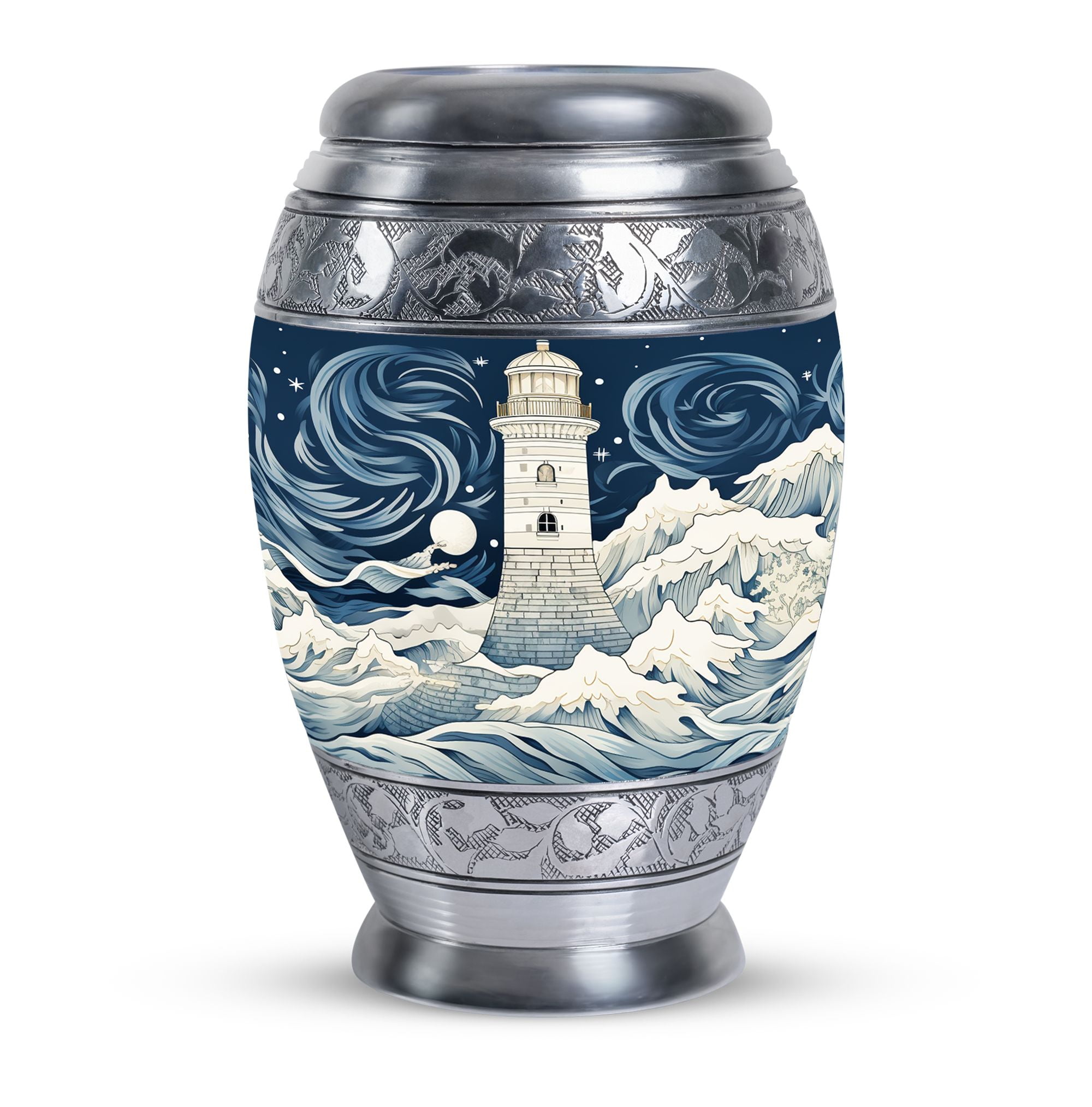 Painting Of Lighthouse On Beach & Waves Mini Urn For Human Ashes ...