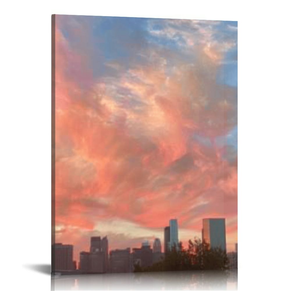 Painting On Canvas Artwork Photos DTLA at sunset with a pink color sky ...