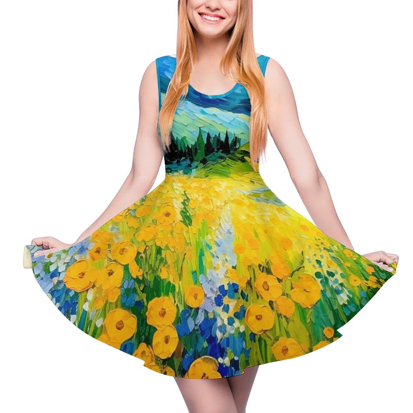 Painting Print Dress High Waist Water Lilies Mt Casual Dresses Summer ...