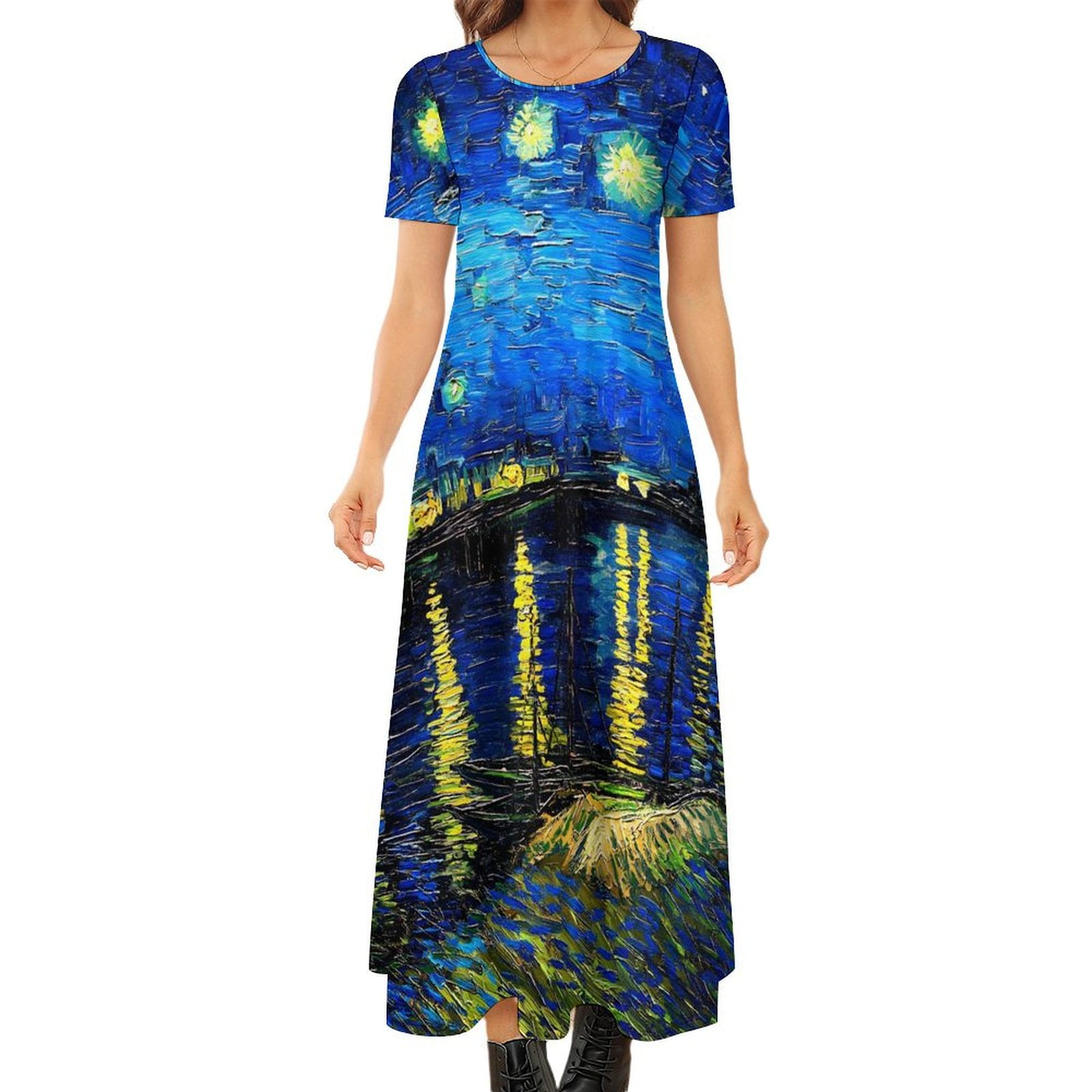 Painting Print Dress Water Lilies Mt Street Style Boho Beach Long ...