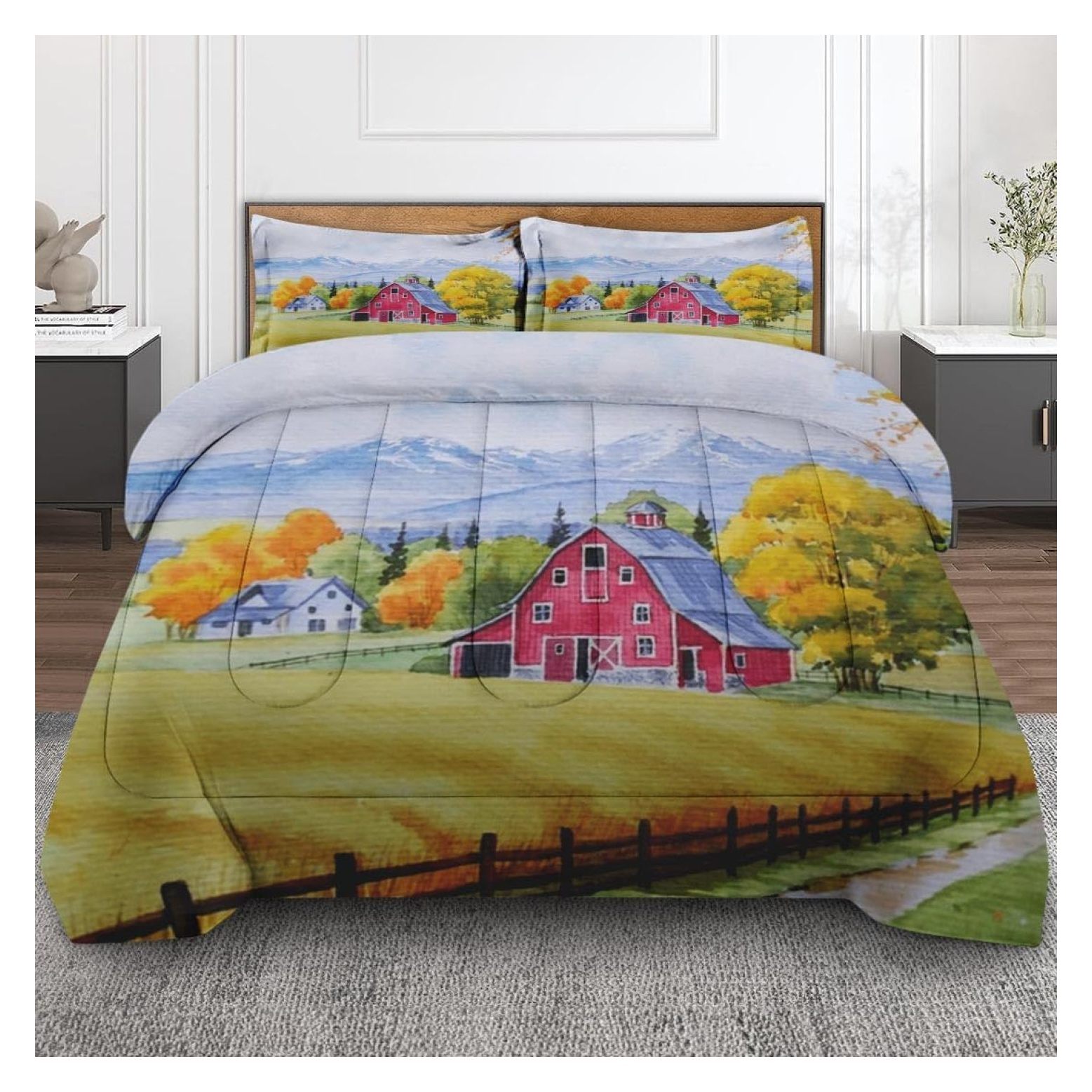 Painting Red Barn Kids Comforter Set Queen Size, Farm House Autumn Soft ...