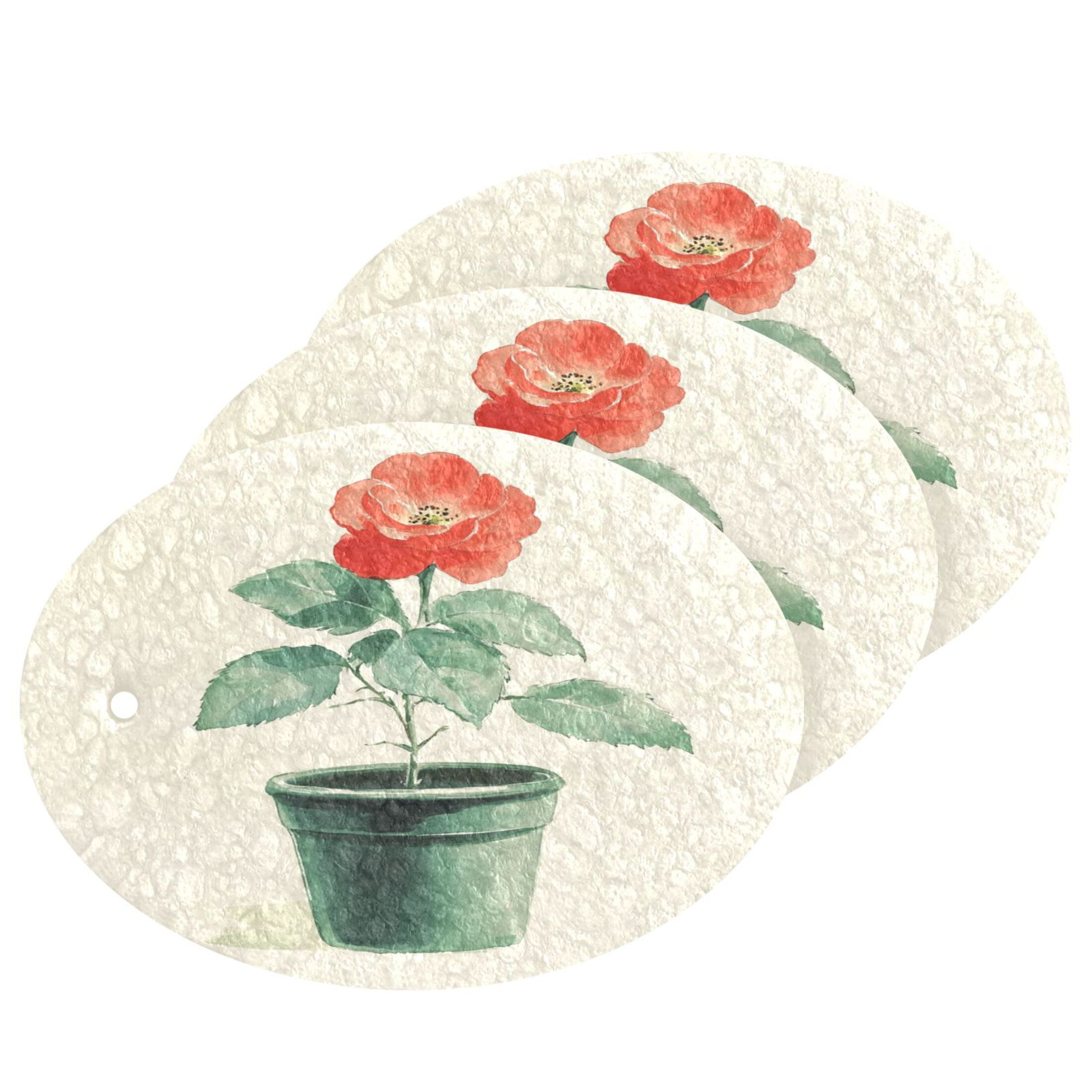 Painting Red Rose 3 Pack Wood Pulp Dishwashing Sponges, Highly ...