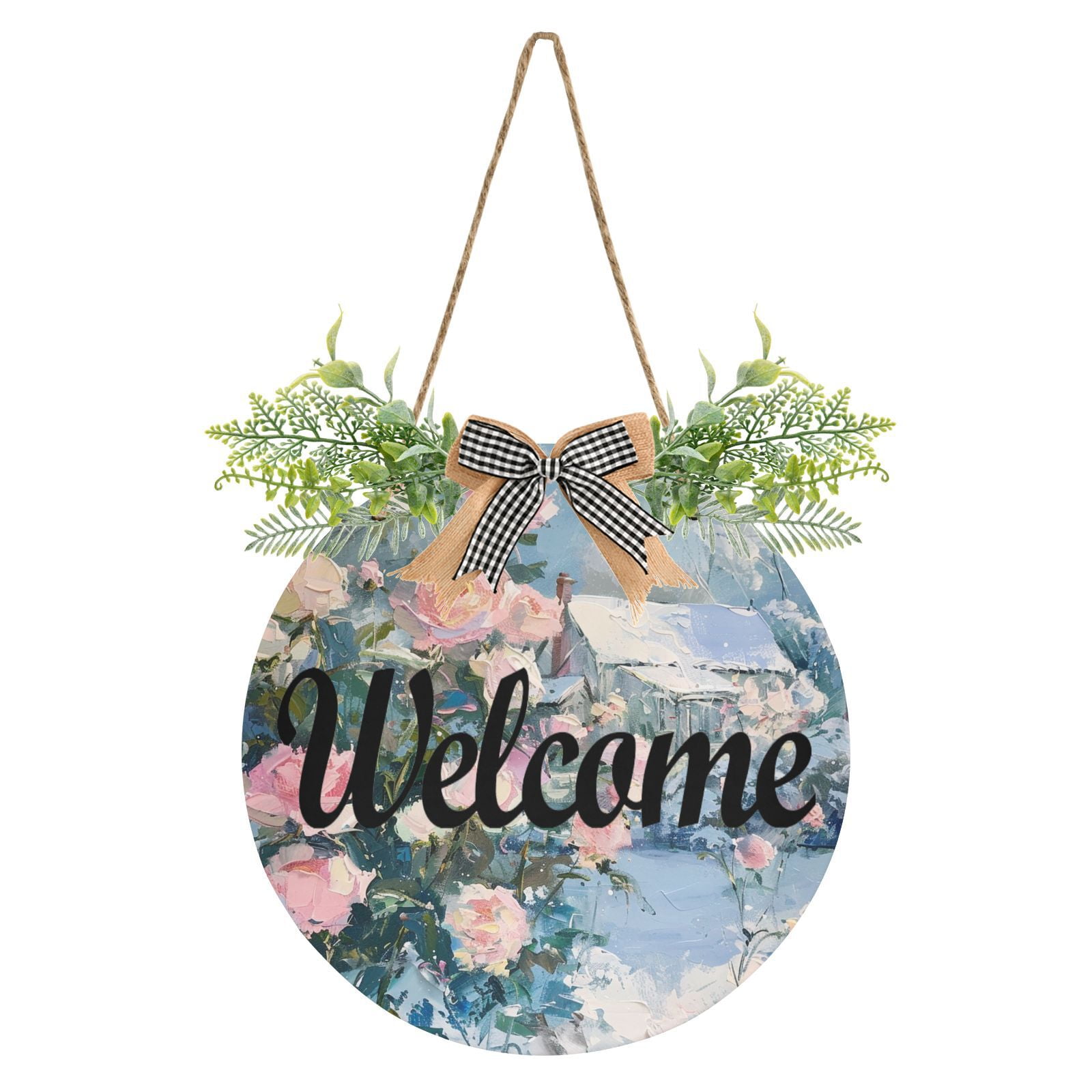 Painting Roses Snow Welcome Sign for Front Door Wreath Door Sign for ...