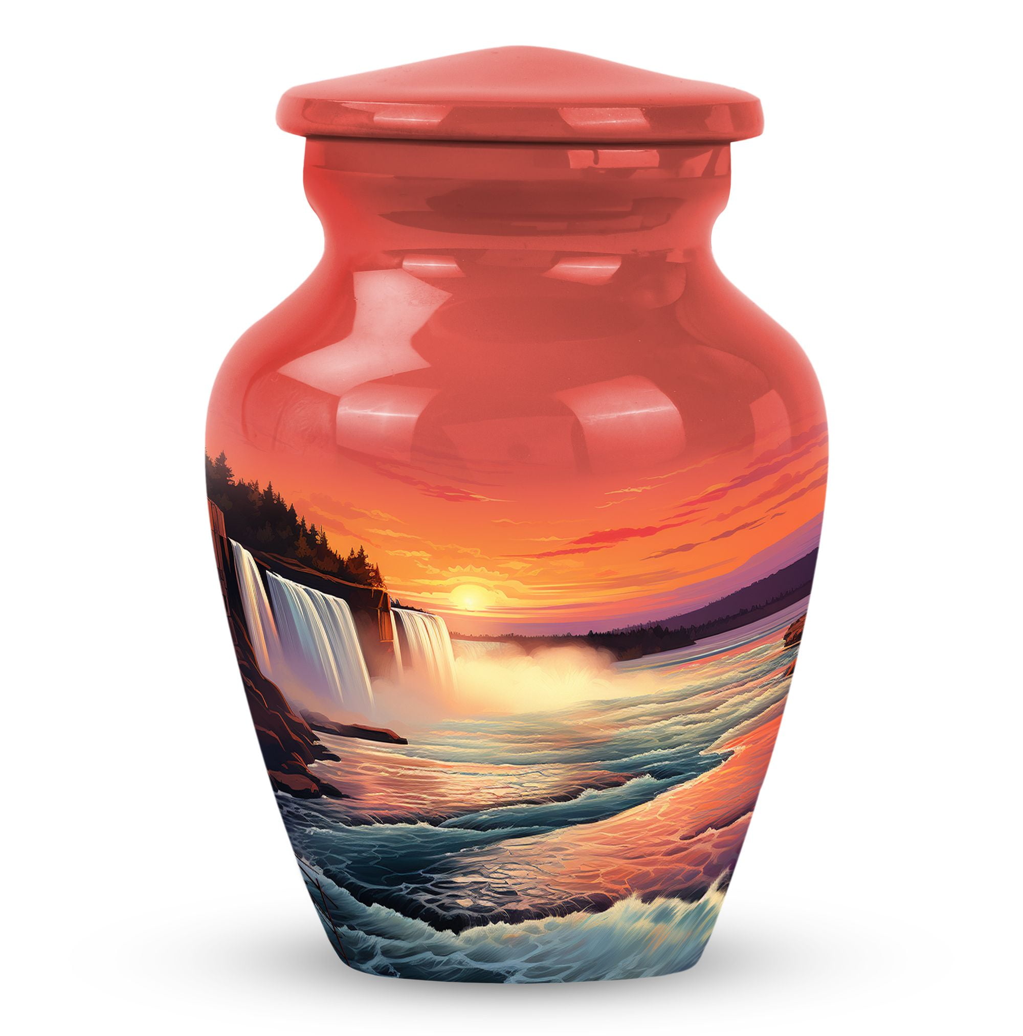 Painting Of A Waterfall In Sunset Memorial Urns - Urns For Adults Men ...